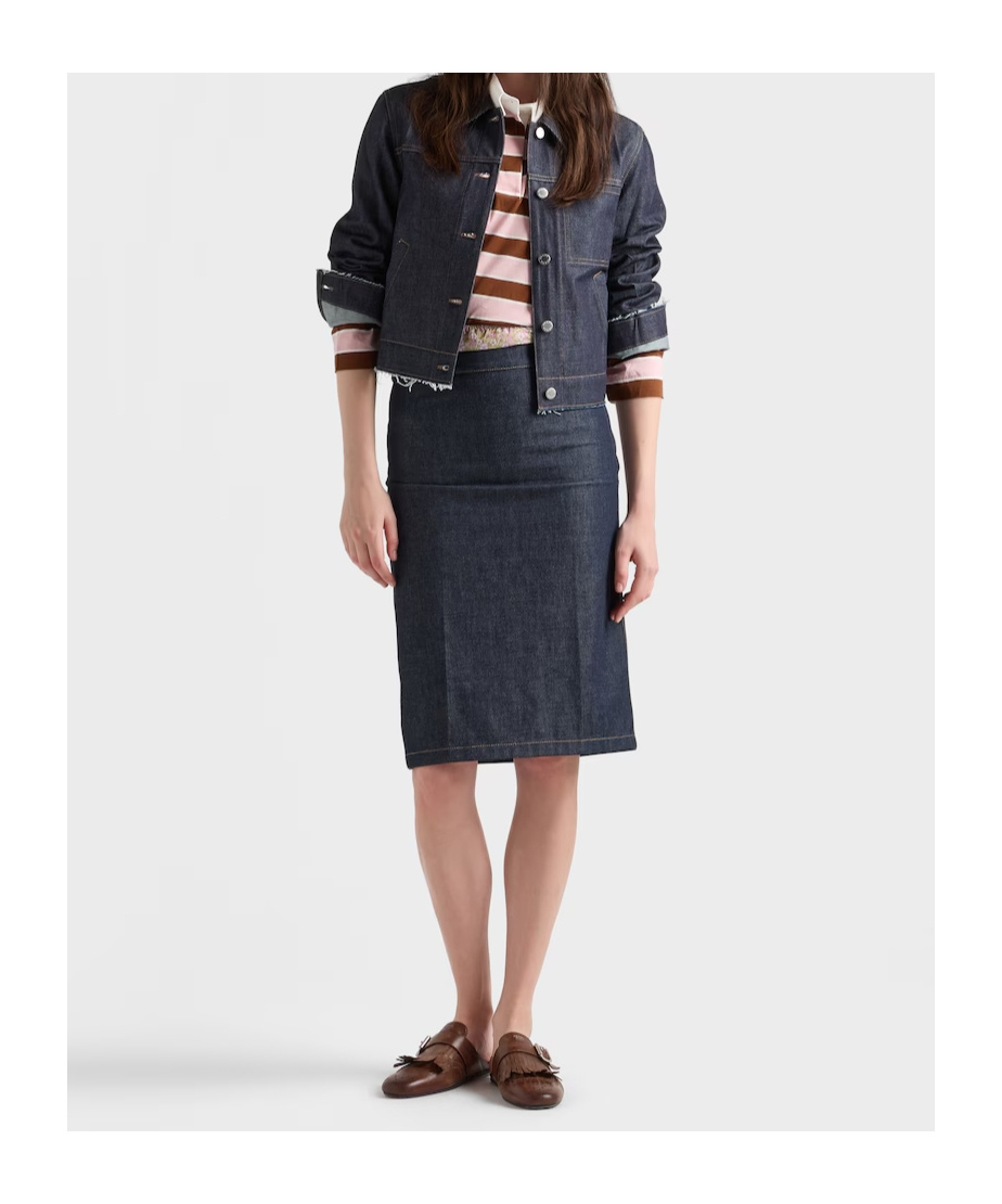 PRADA Prada Denim Pencil Skirt with Contrast Stitching
